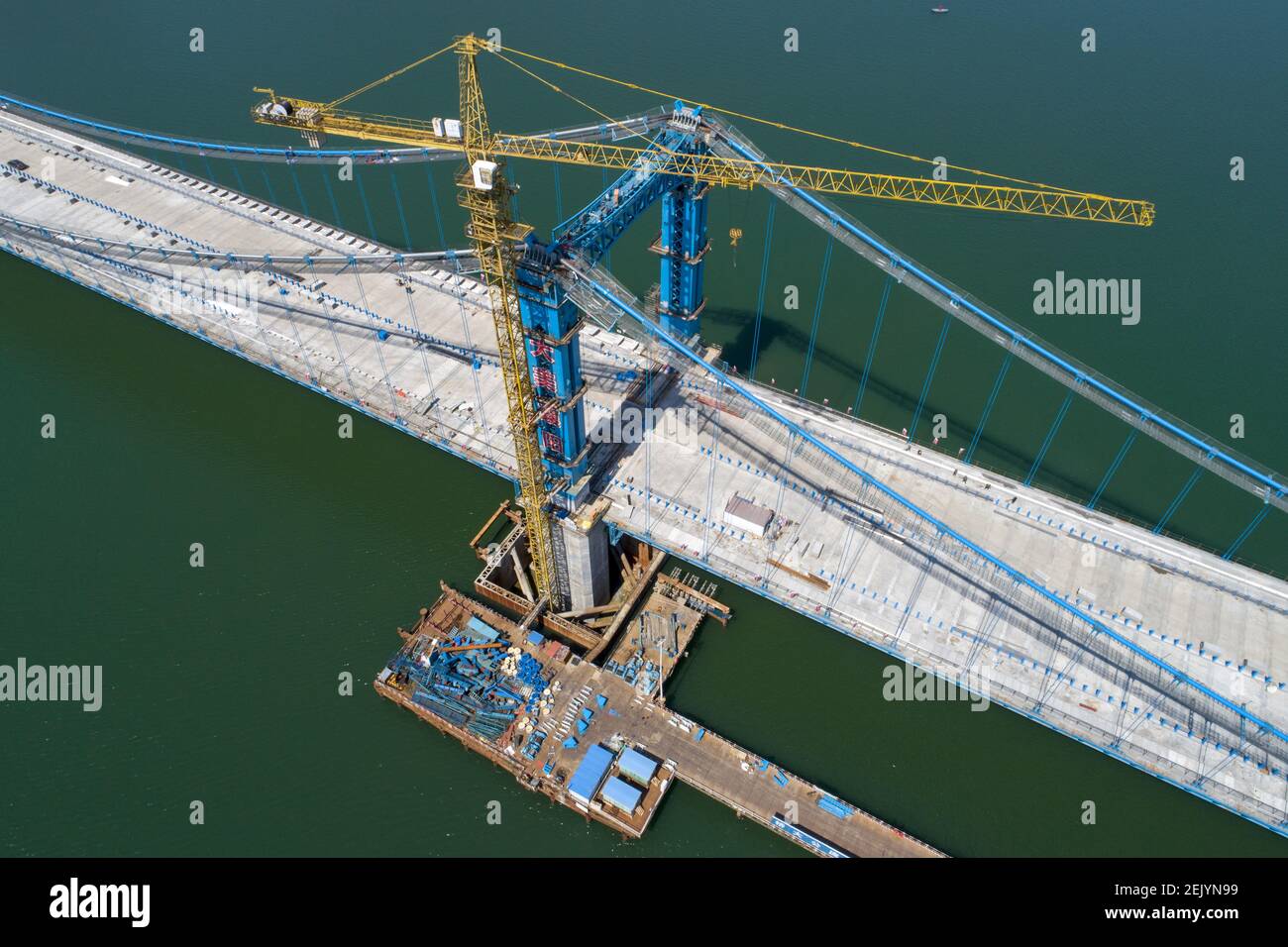 An aerial view of Fengchu Bridge, which is on Han River, a left ...
