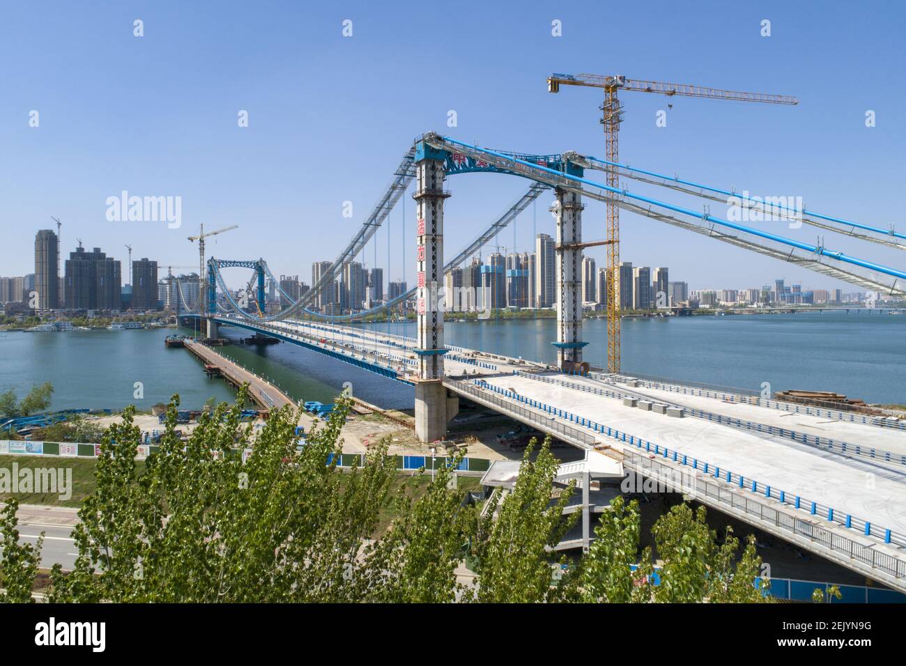 An aerial view of Fengchu Bridge, which is on Han River, a left ...