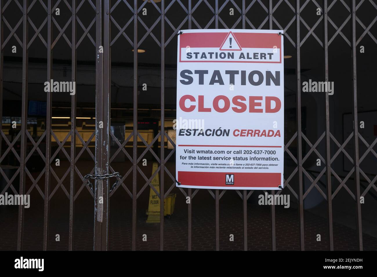 A “station closed” sign is seen at the Smithsonian Metro stop in ...