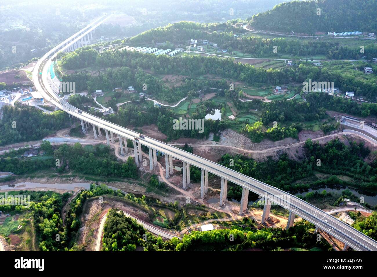 TONGJIANG, CHINA - APRIL 11,2020 - Aerial photo of the newly built ...