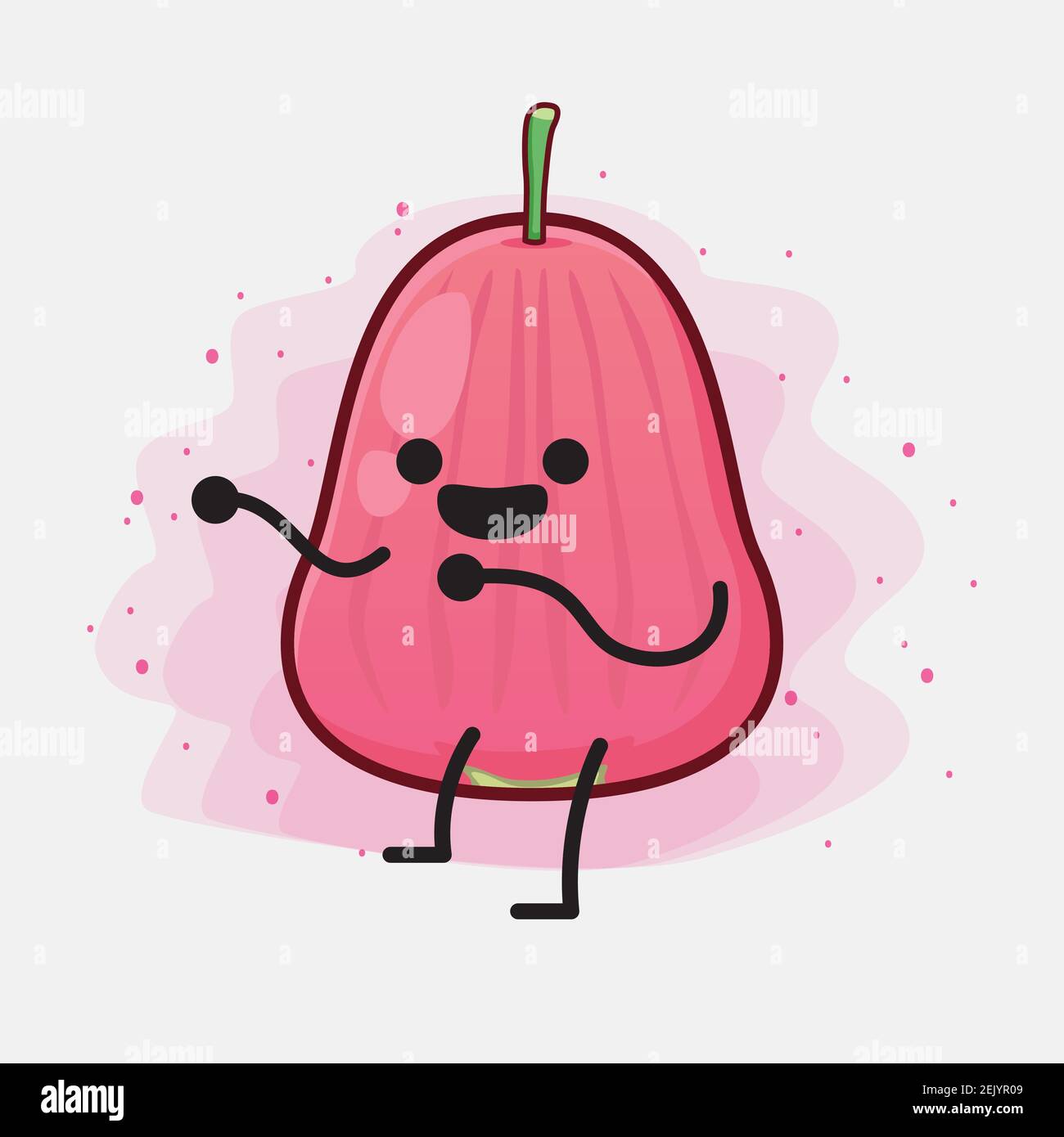 Vector Illustration Of Java Apple Fruit Character With Cute Face Simple Hands And Leg Line Art