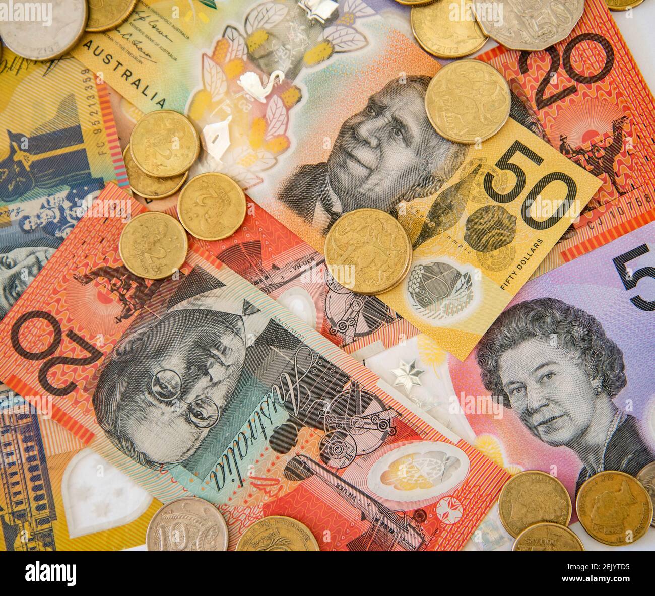 In this photo illustration the Australian bank notes and coins spilled ...