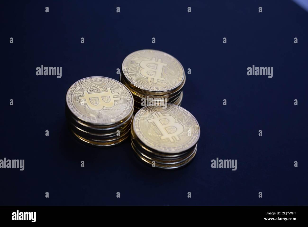 Bitcoins digital crypto currency golden coins logo Stock Photo - Alamy