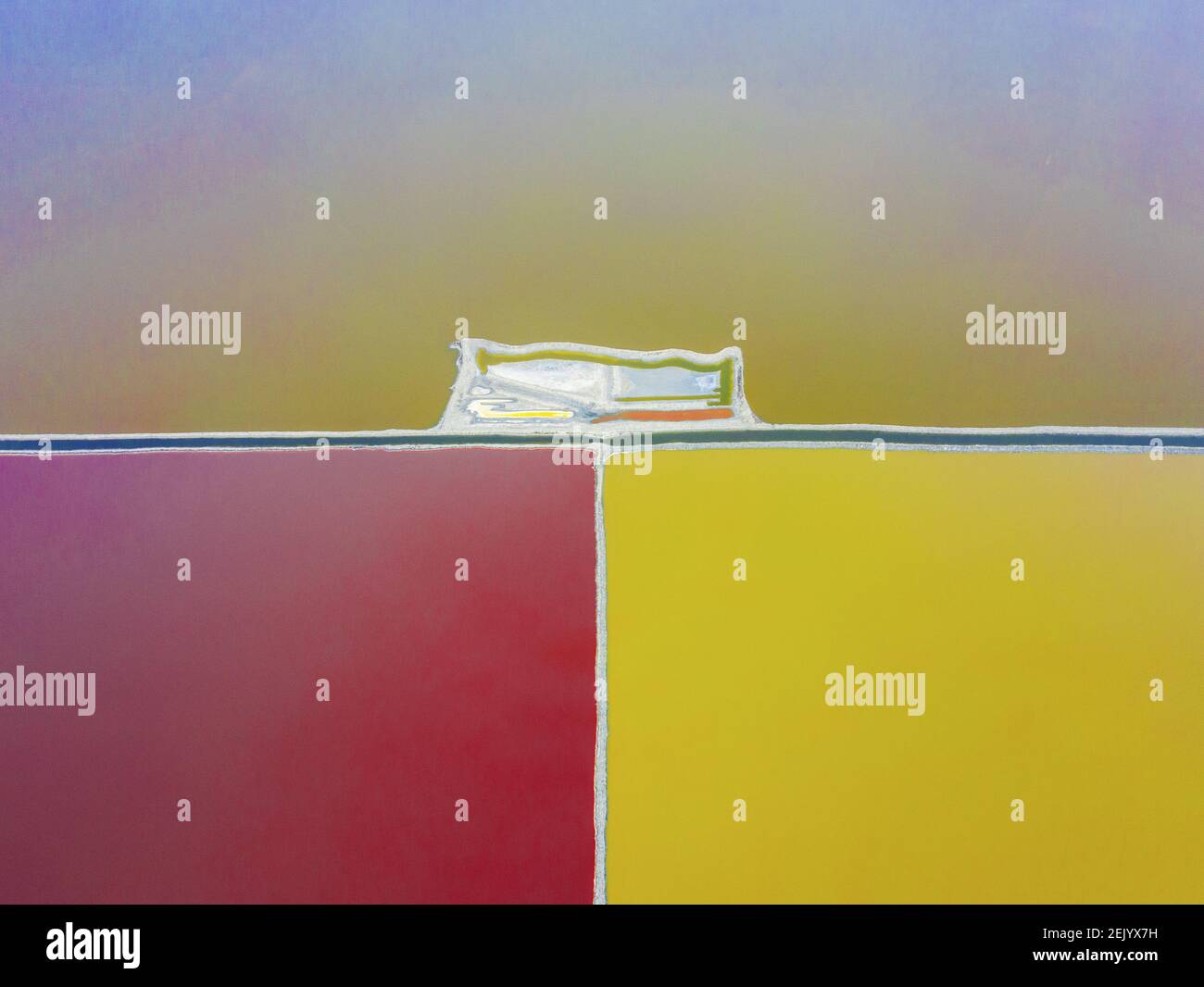 Aerial view of colorful salt lake, looks like a painter's palette ...