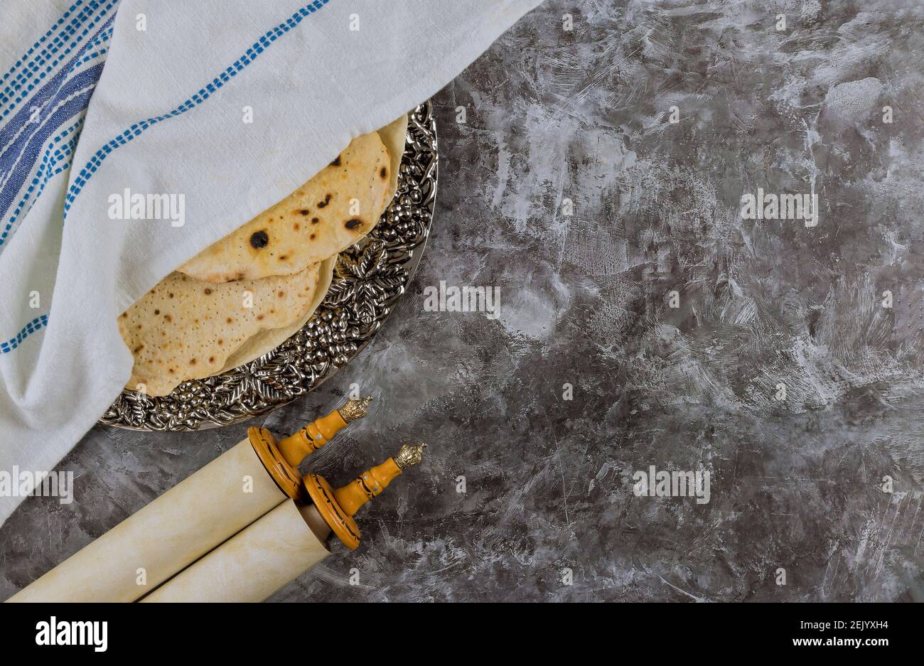 Orthodox Jewish prepared with Torah Scrolls kosher matzah on ...