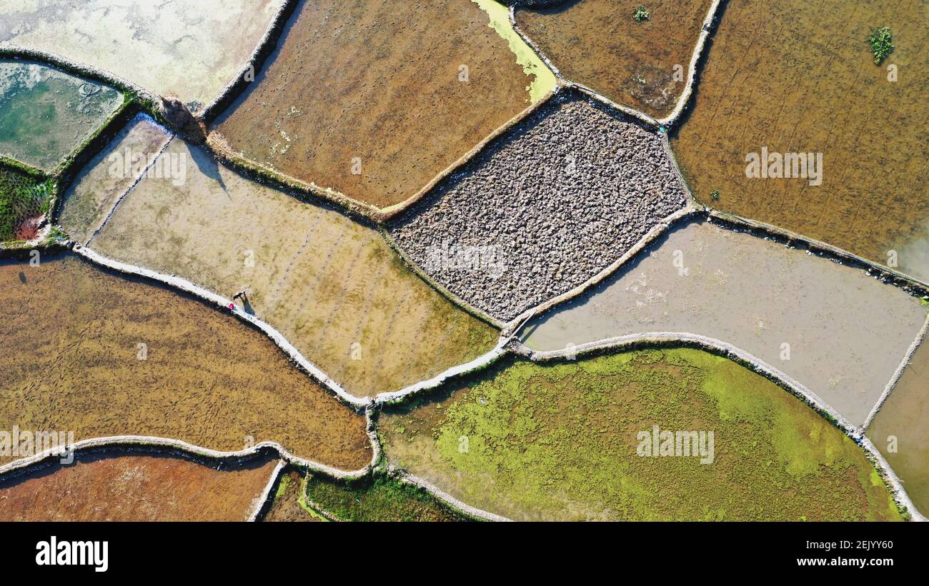Aerial photo shows the terrace fields in Congjiang County, Qiandongnan ...