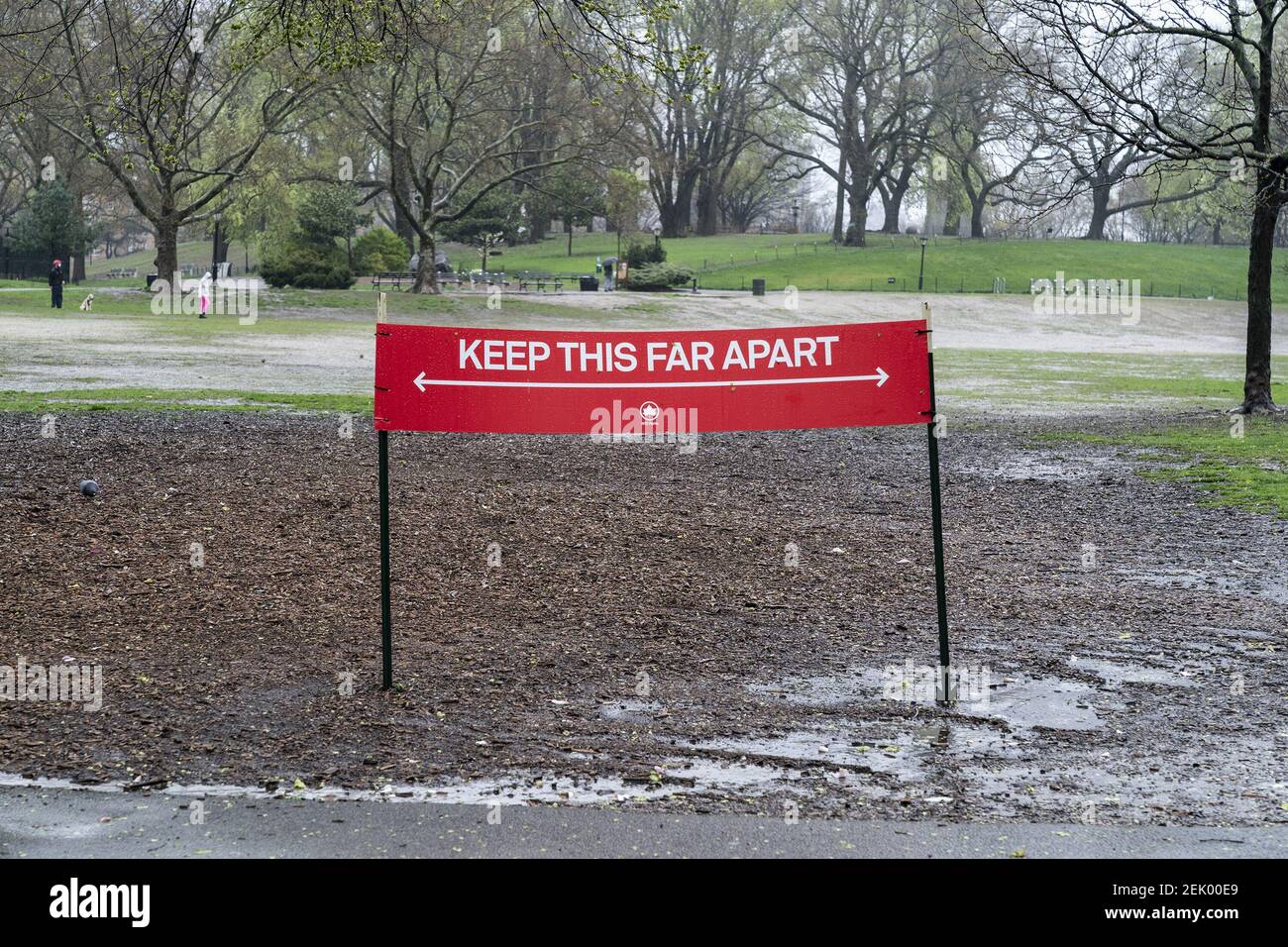Sign showing social distance measure seen in Fort Greene Park amid ...