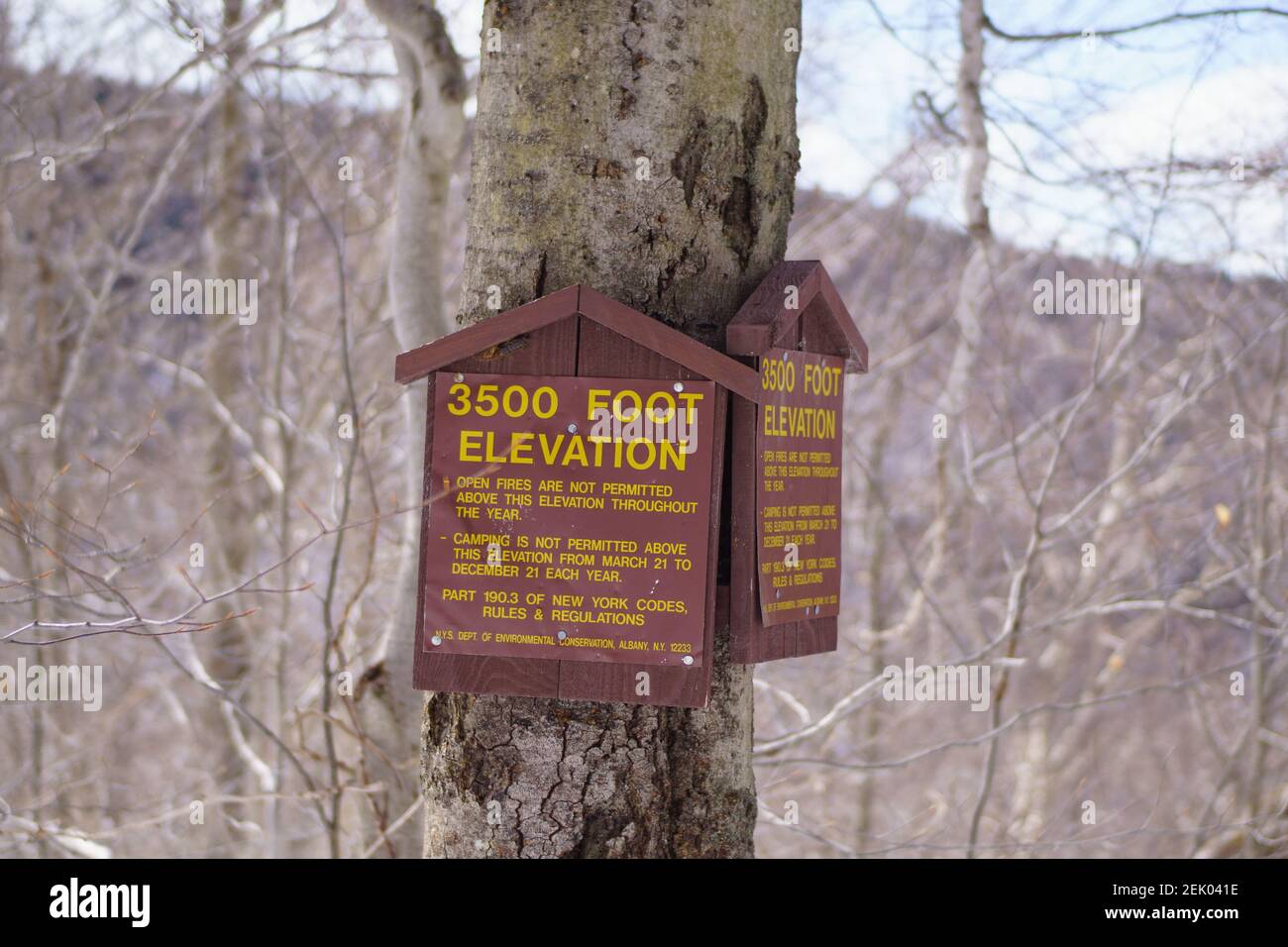 3500 Foot Elevation Sign, DEC. Catskill Park, Catskills Mountain, New ...
