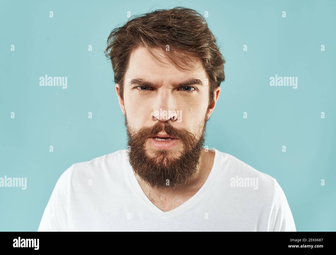 aggression stress man with a beard emotions indignant look fist Stock ...