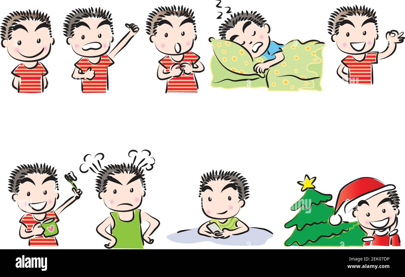 vector cartoon boy life face emoji set Stock Vector Image & Art - Alamy