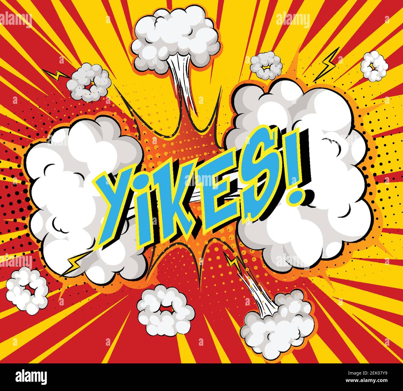 Word Yikes on comic cloud explosion background illustration Stock ...