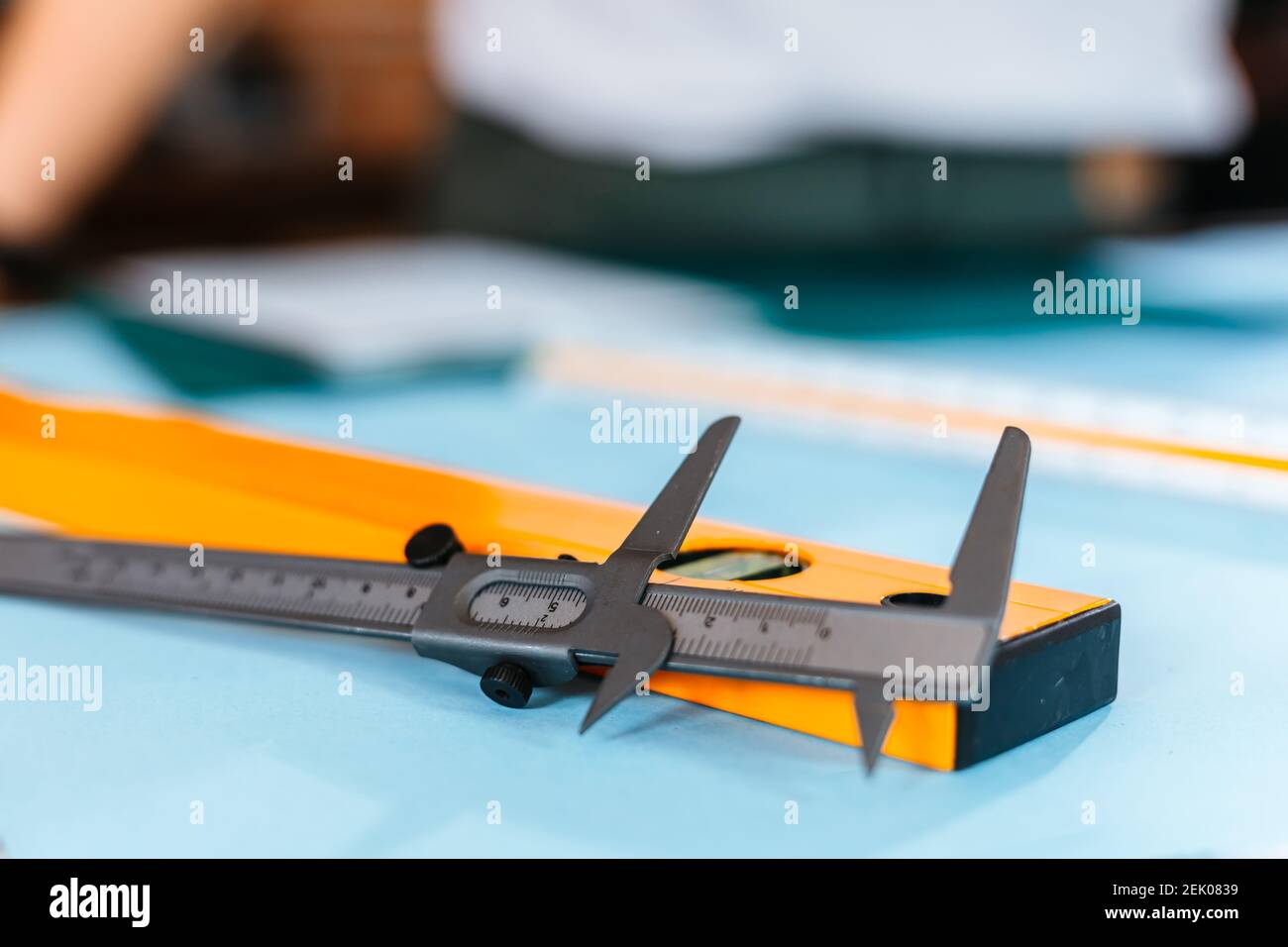vernier caliper for working and checking drawing paper plan and house ...