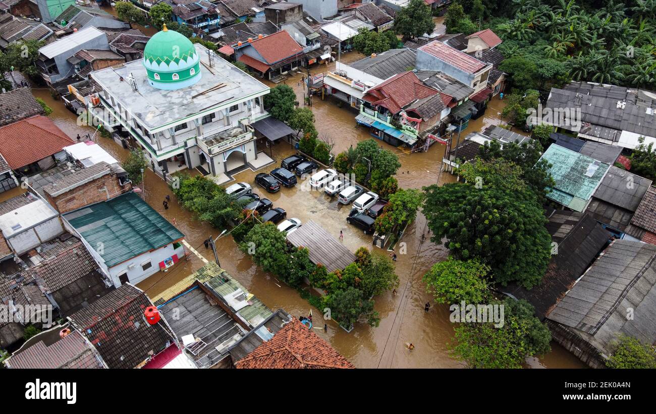 Aerial POV view Depiction of flooding. devastation wrought after ...