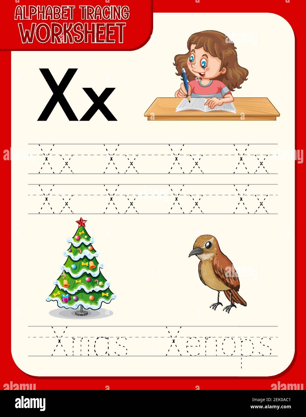 Alphabet tracing worksheet with letter X and x illustration Stock ...