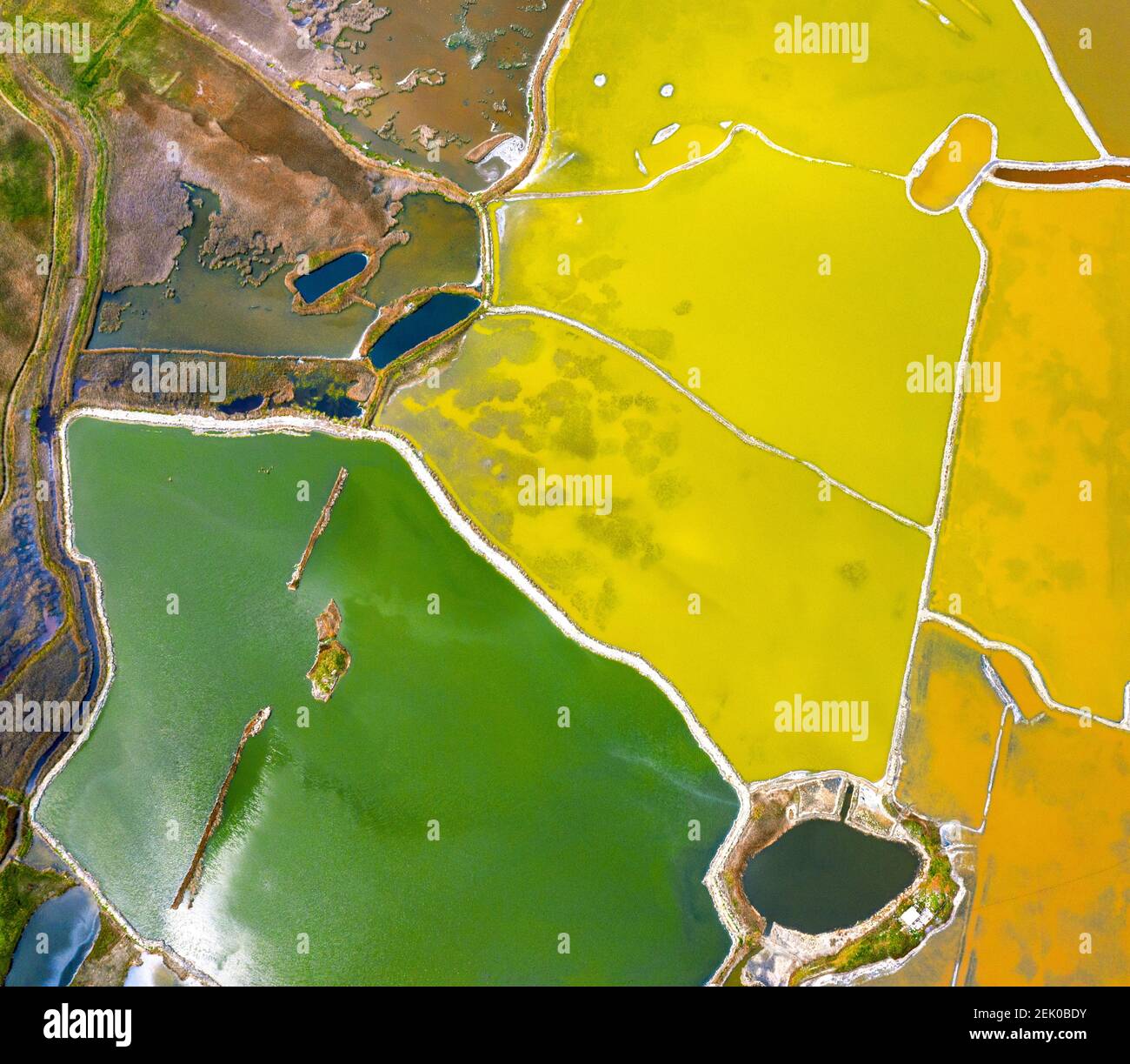 An aerial view of salt lakes which is loaded with salt-tolerant algae ...