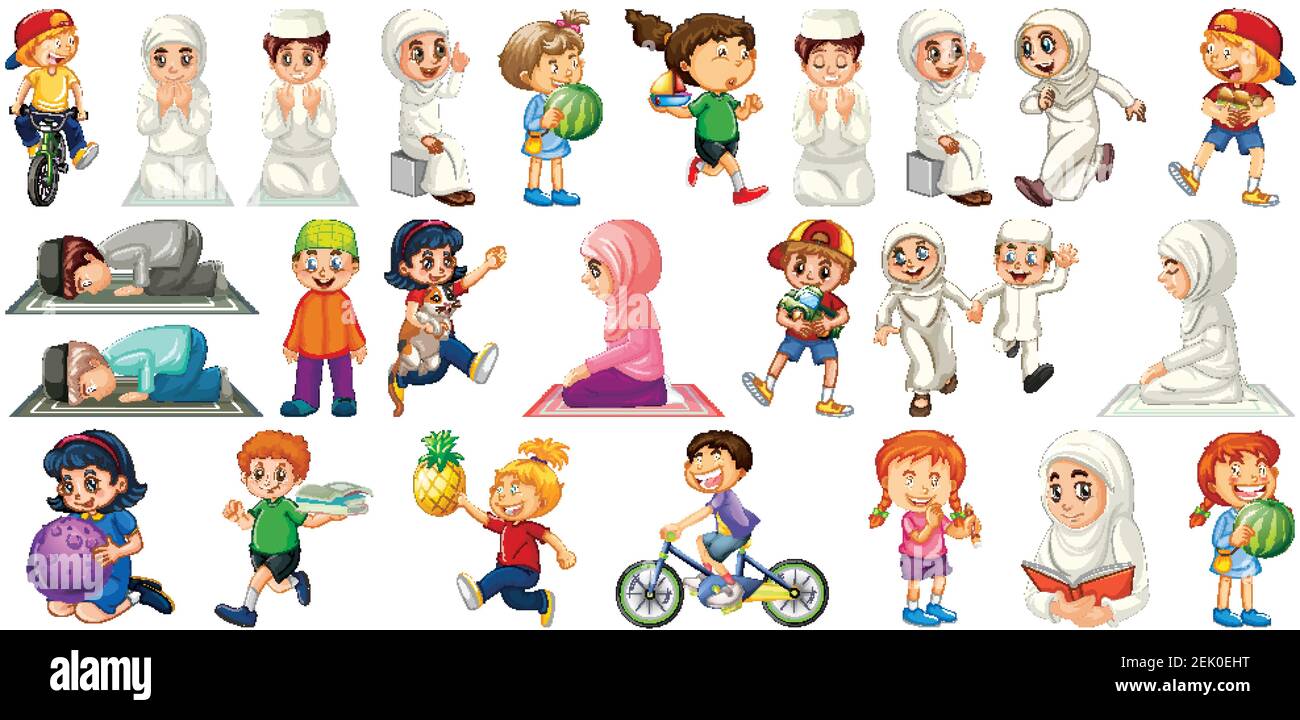 Children doing different activities cartoon character set on white ...