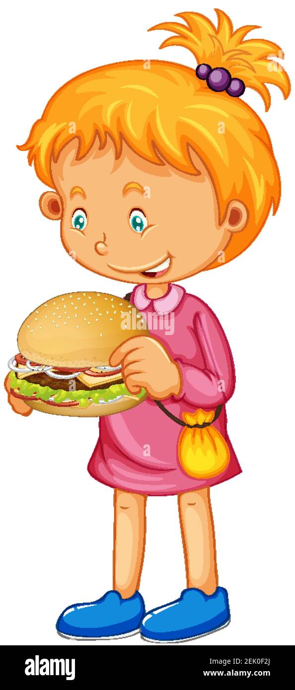 Girl holding her sandwich isolated illustration Stock Vector Image ...