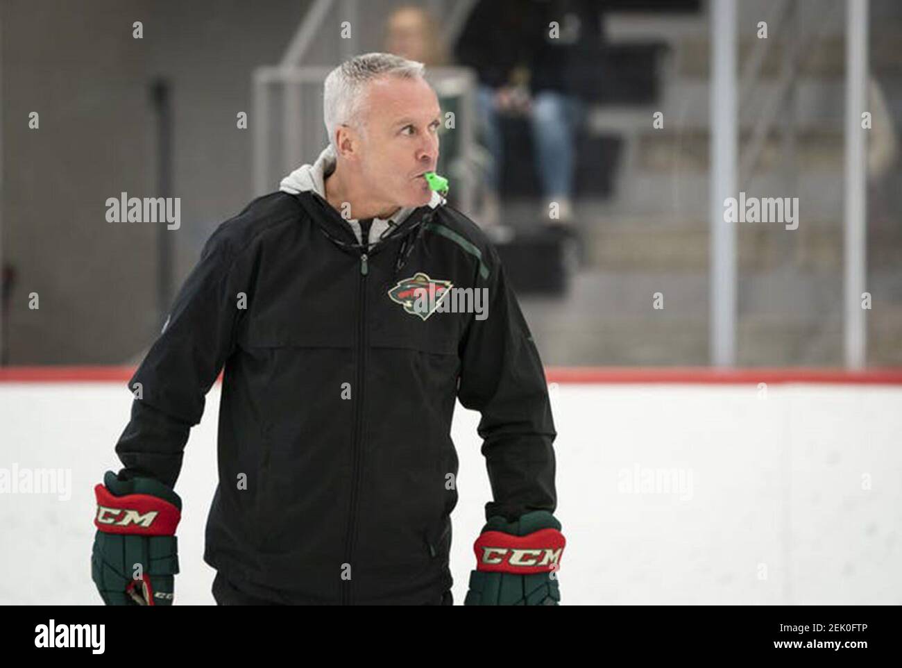 Minnesota Wild interim head coach Dean Evason leads practice at Tria ...