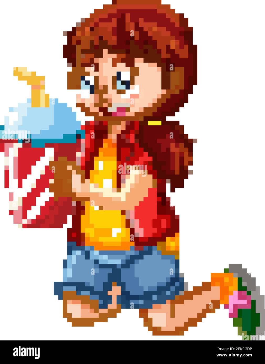 A cute girl holding drink cup cartoon character isolated on white ...