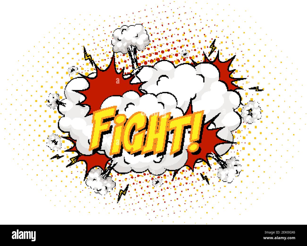 FIGHT text on comic cloud explosion isolated on white background ...