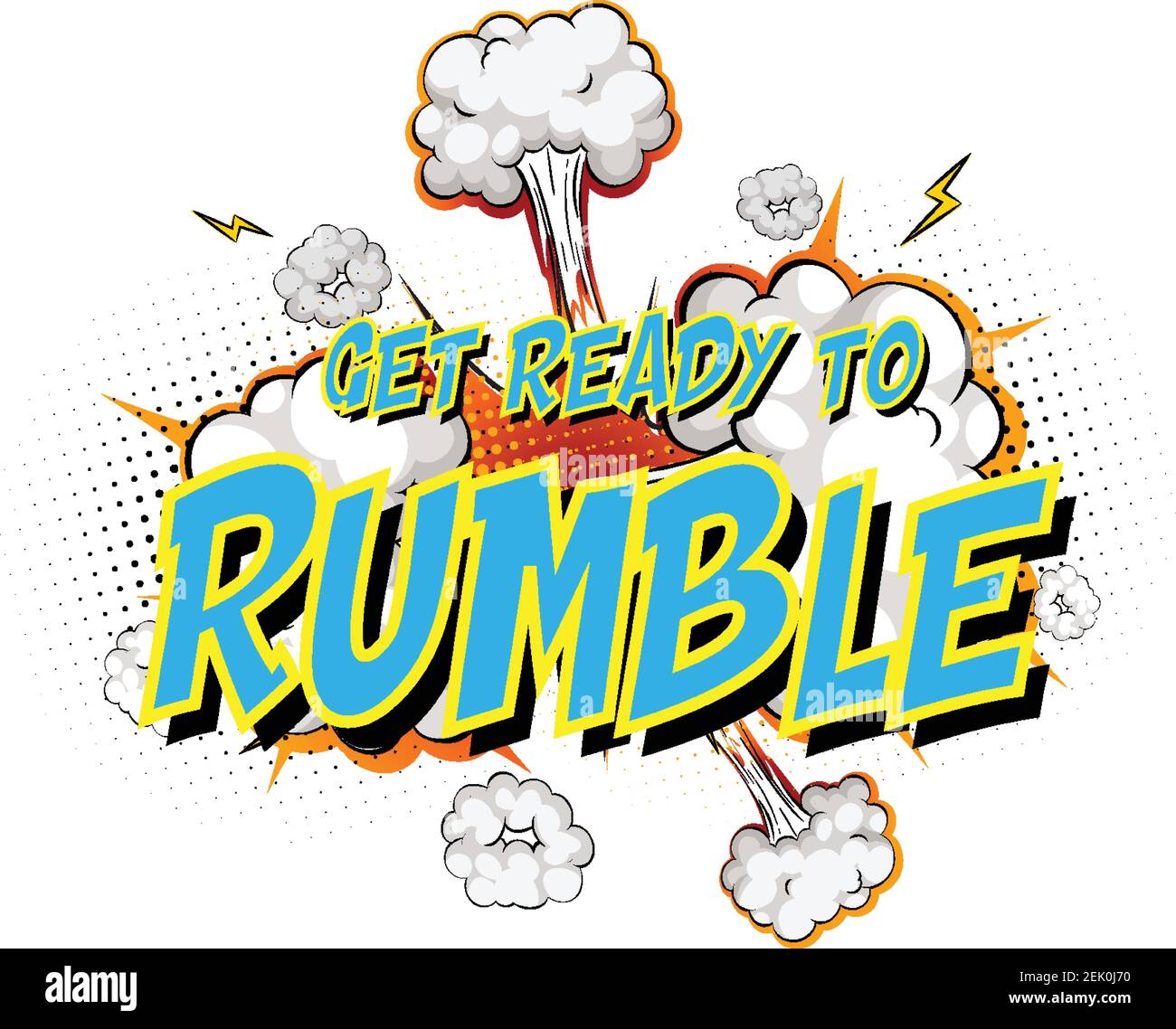 Word Get ready to rumble on comic cloud explosion background ...