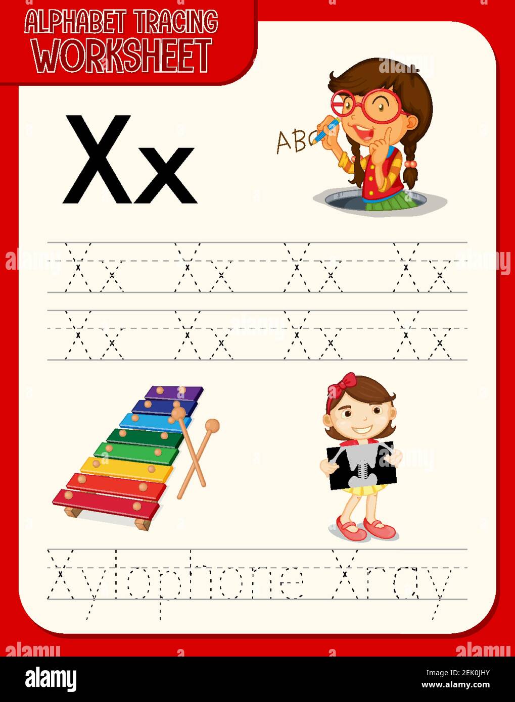 Alphabet tracing worksheet with letter X and x illustration Stock ...