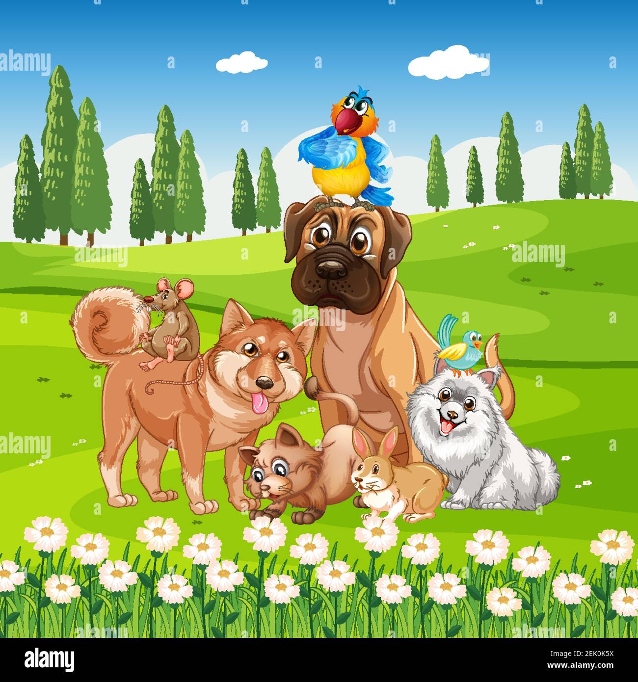 Group of pet in the park scene illustration Stock Vector Image & Art ...
