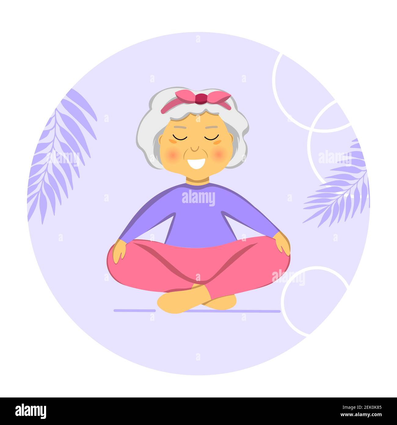 Sporty Granny does Yoga. Old person. Vector colorful cartoon ...