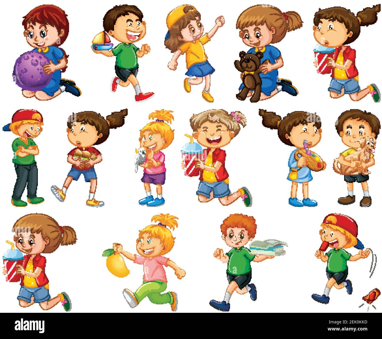 Children doing different activities cartoon character set on white ...