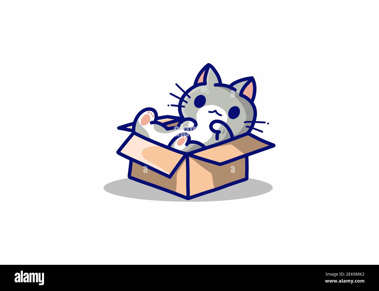 Little grey cat in the box kawaii illustration design Stock Vector ...