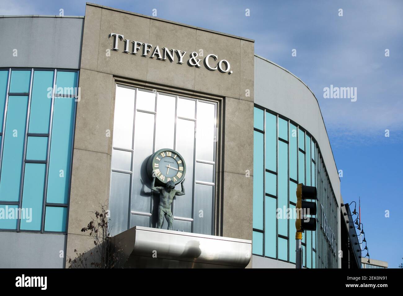 A logo sign outside of a Tiffany & Co., retail store location in ...