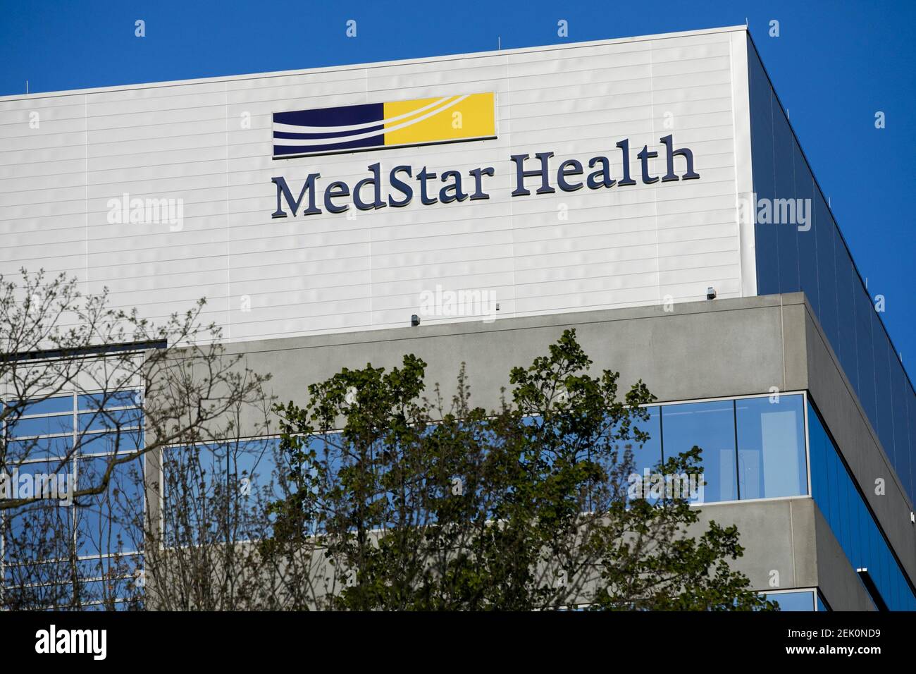 A logo sign outside of the headquarters of MedStar Health in Columbia ...