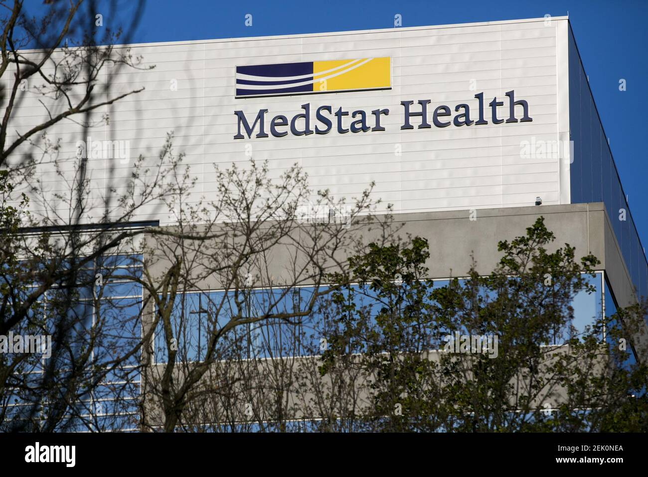 A logo sign outside of the headquarters of MedStar Health in Columbia ...