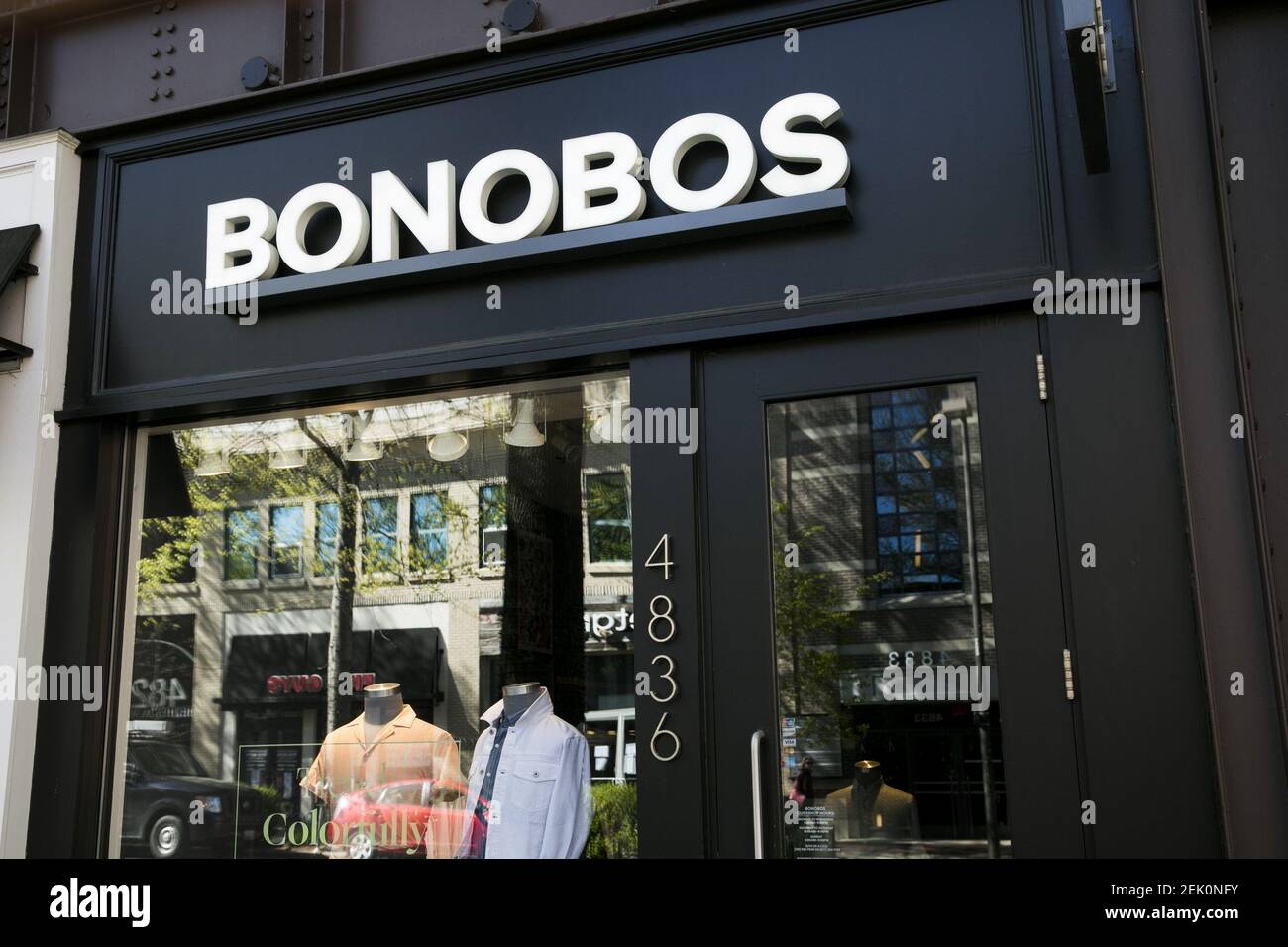 A logo sign outside of a Bonobos retail store location in Bethesda ...