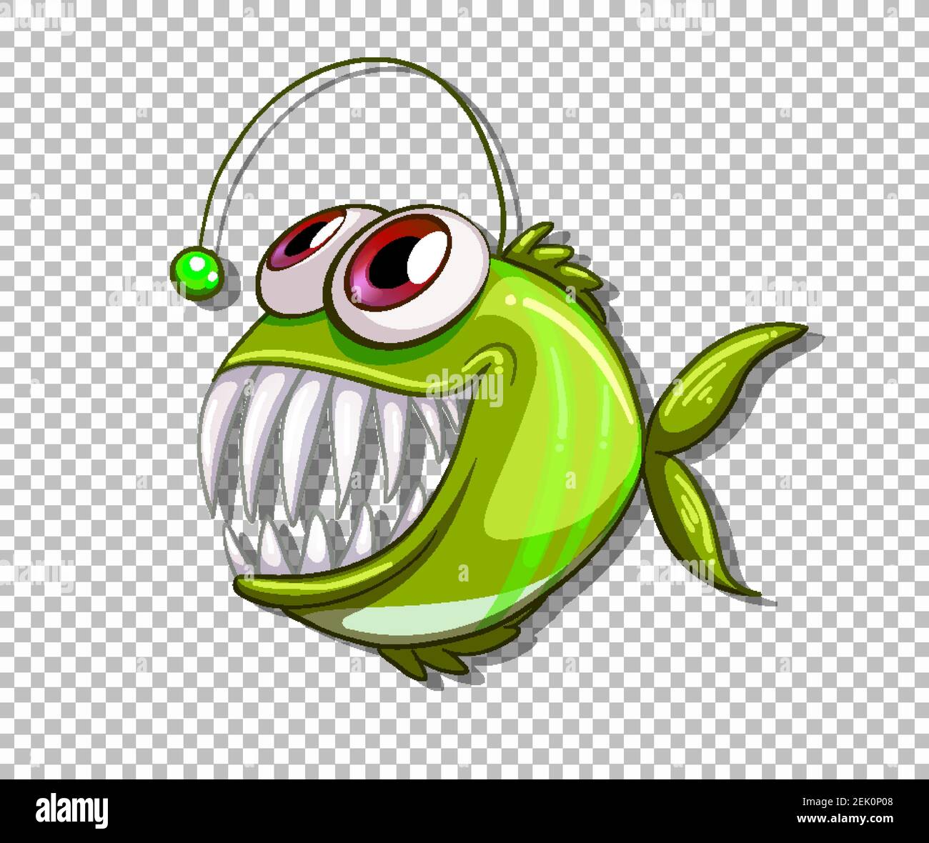 Green Angler fish cartoon character on transparent background ...