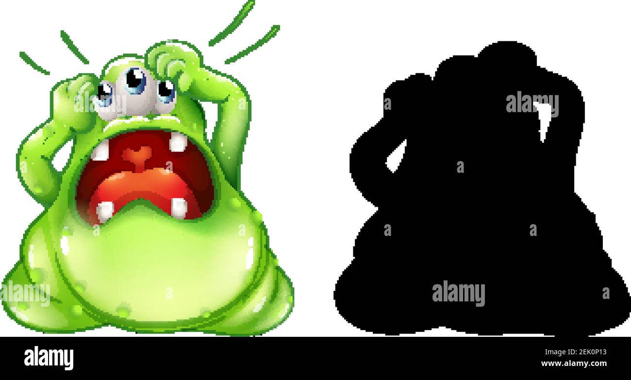 Green monster with its silhouette on white background illustration ...
