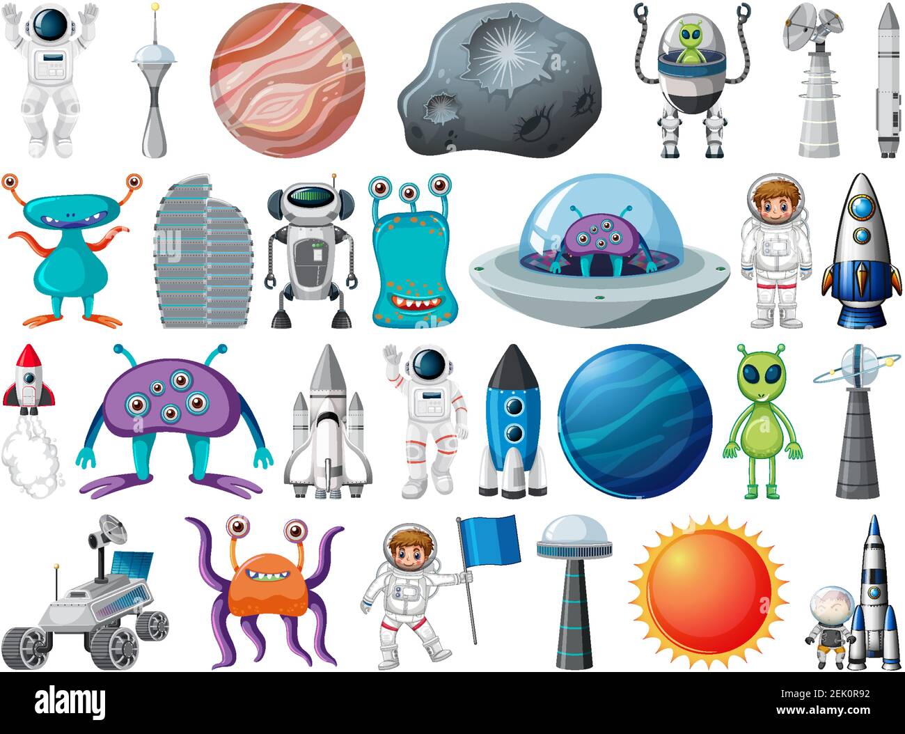 Set of space objects and elements isolated on white background ...