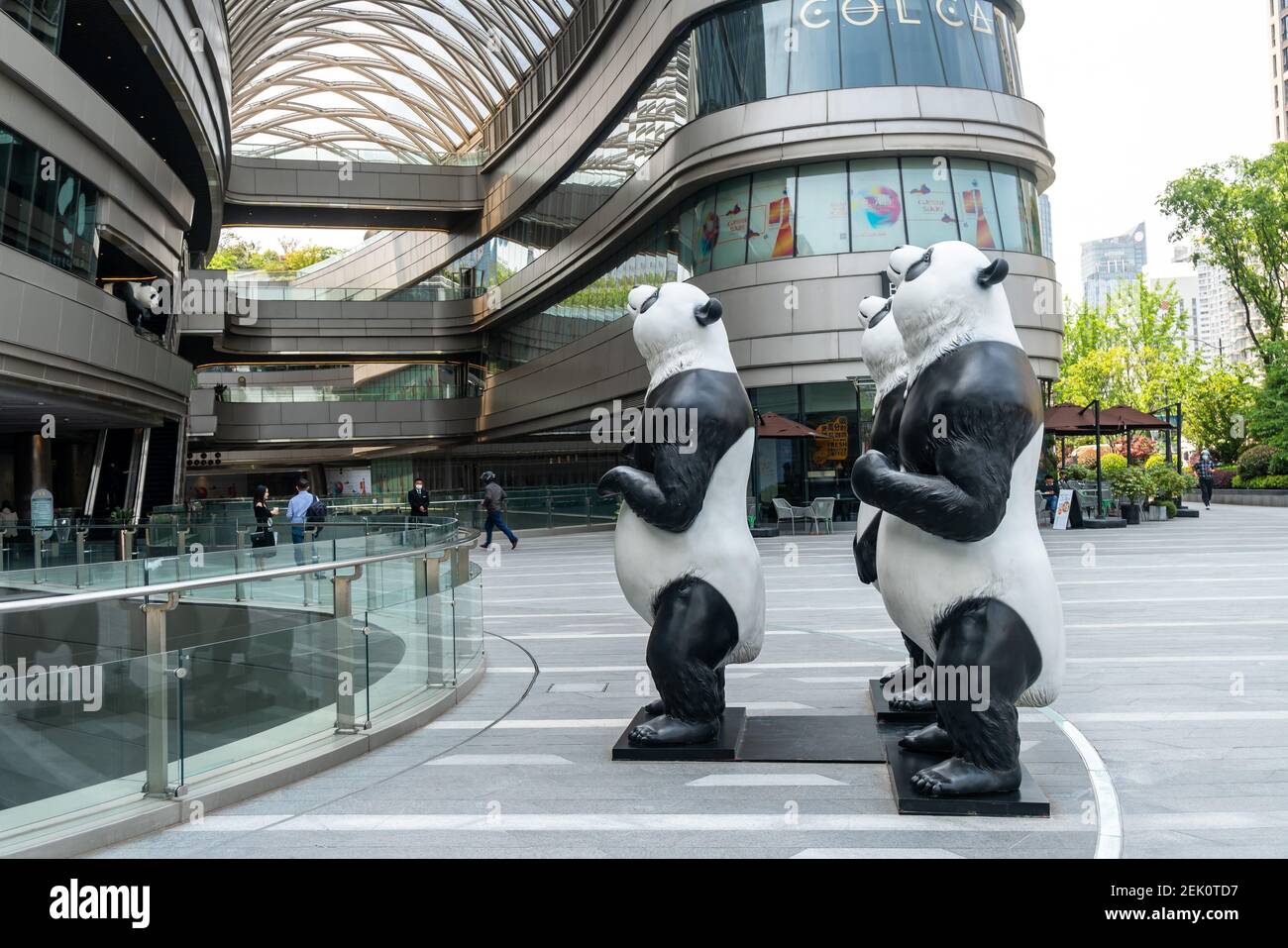 SHANGHAI, CHINA - APRIL 26, 2020 - Several panda sculptures stand on ...