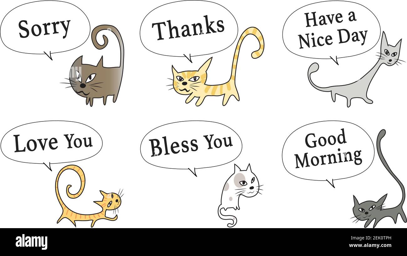 vector cartoon cats action emoji greeting sticker set Stock Vector ...