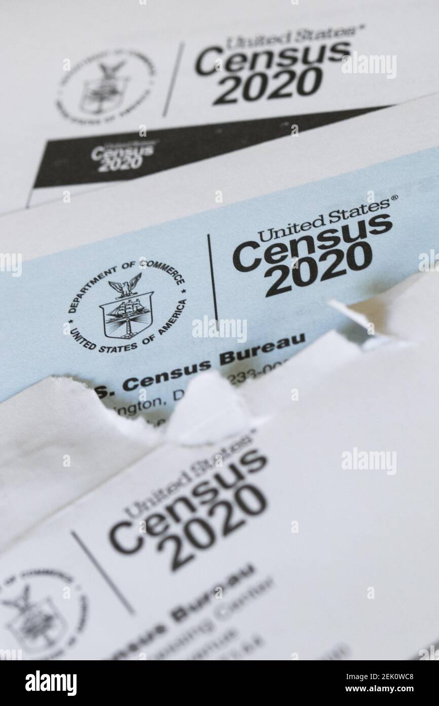 A photograph of the United States 2020 Census questionnaire and other ...