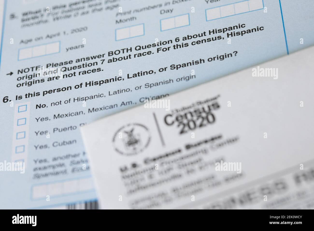 A photograph of the United States 2020 Census questionnaire question ...