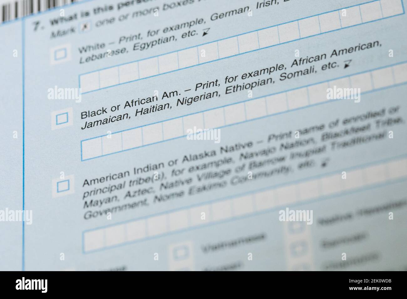 A photograph of the United States 2020 Census questionnaire question ...