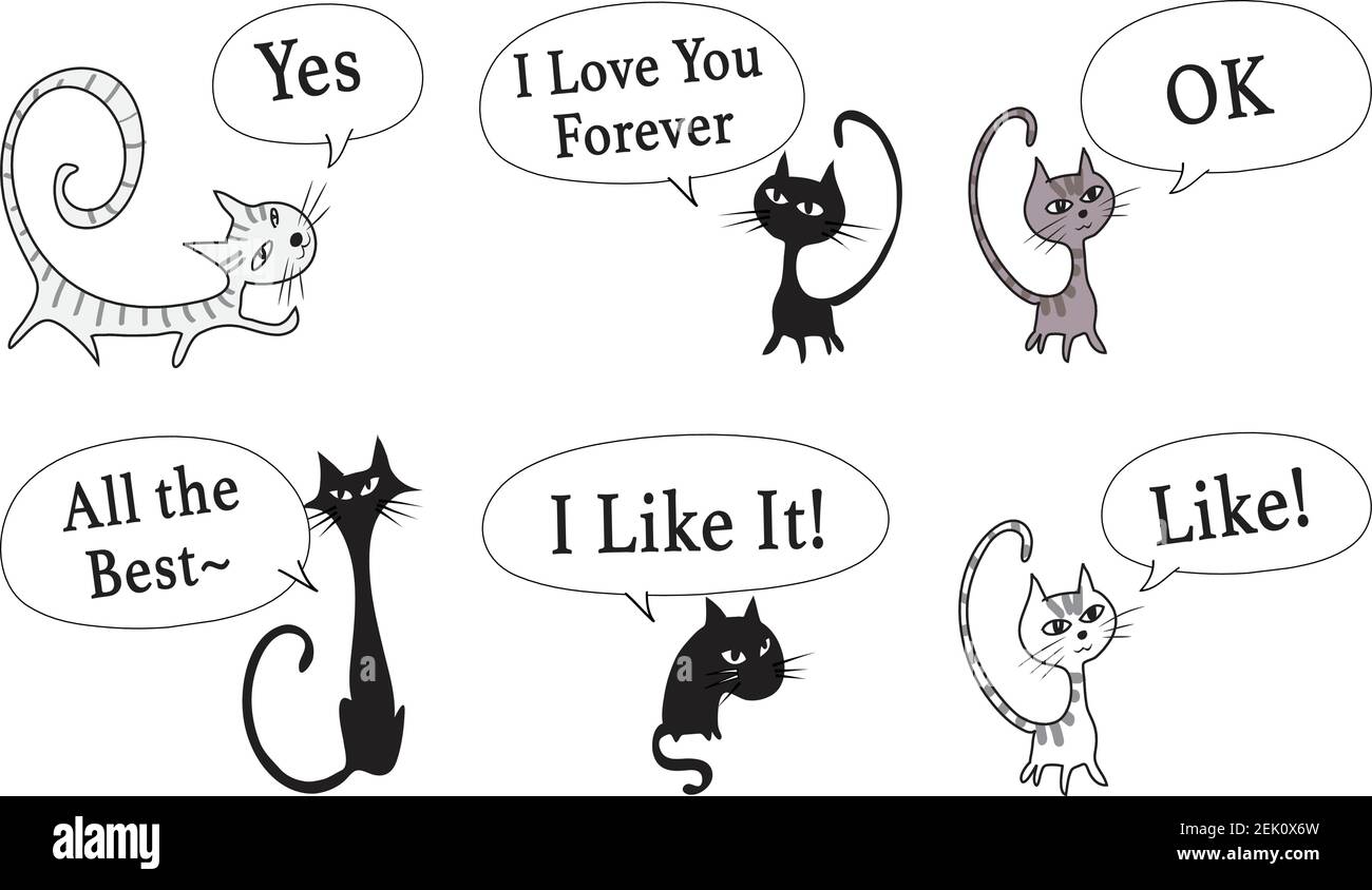 vector cartoon cats action emoji greeting sticker set Stock Vector ...