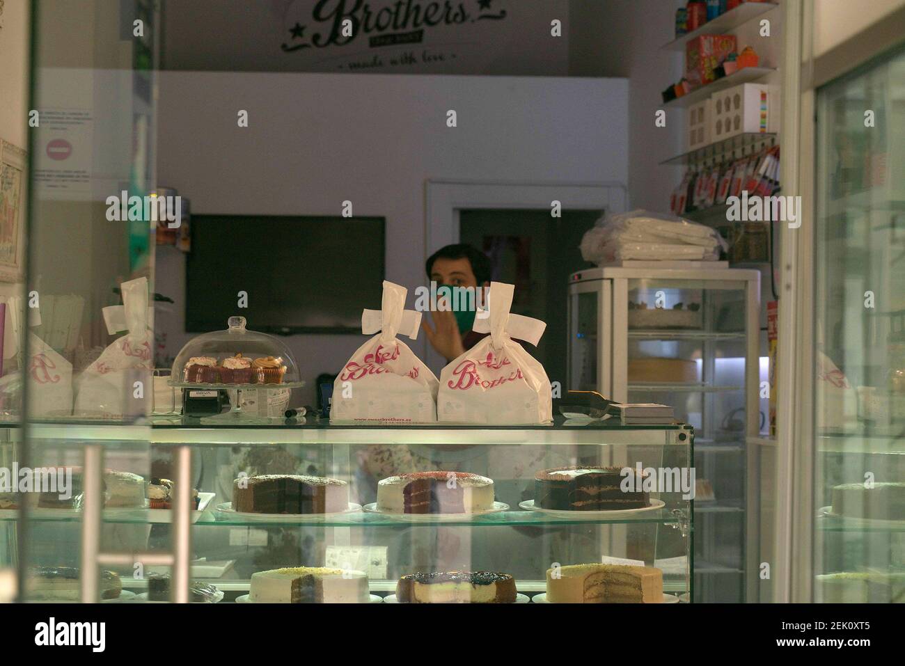 Madrid pastry shop where desserts and sweets are prepared to take away ...