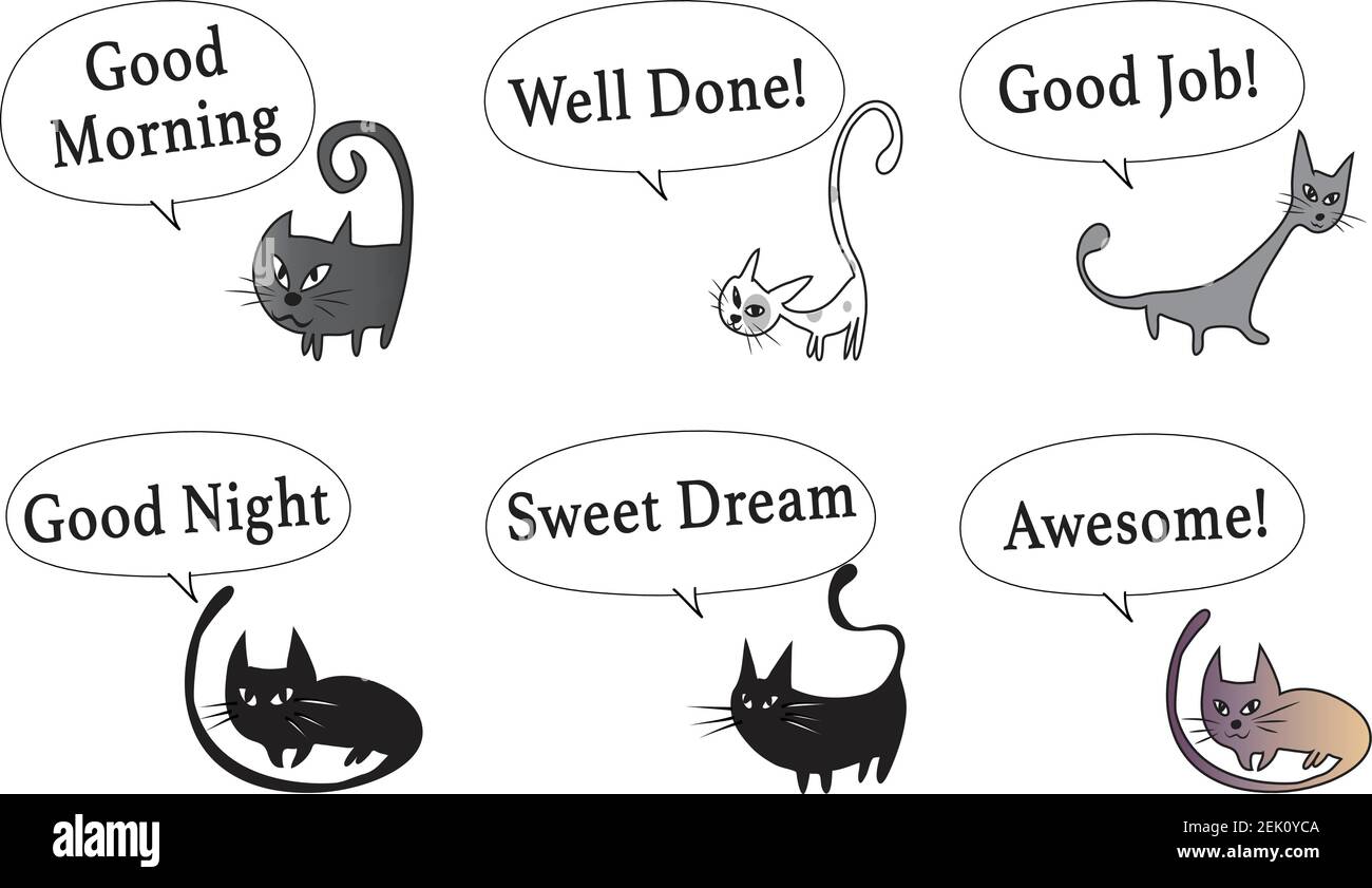 vector cartoon cats action emoji greeting sticker set Stock Vector ...