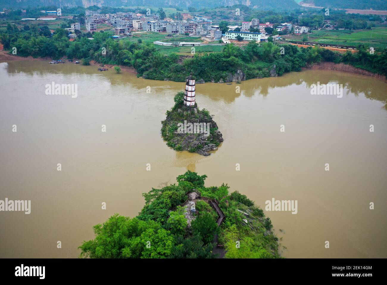 View of Zuojiang Leaning Tower, also nicknamed "Guangxi Leaning Tower ...