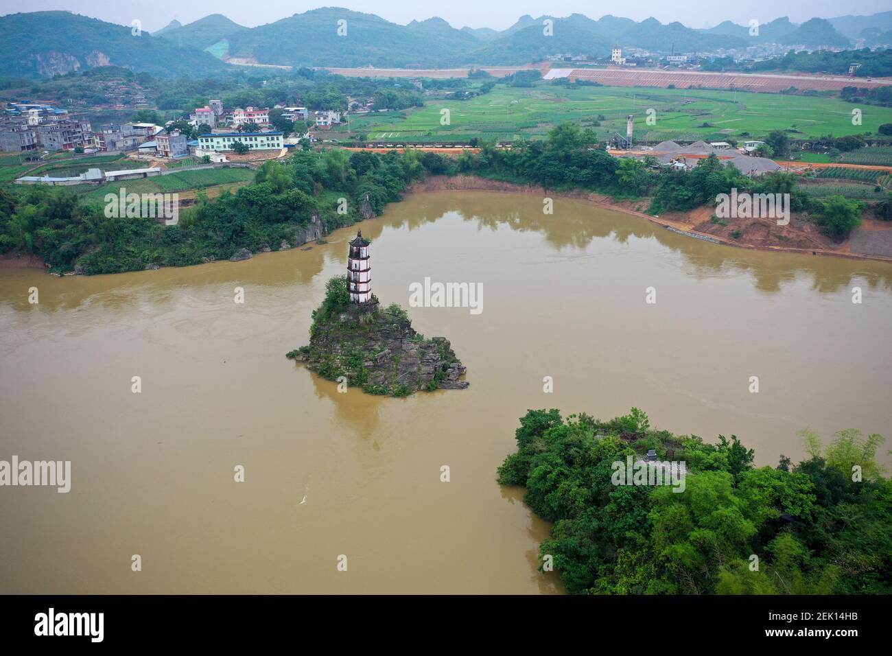 View of Zuojiang Leaning Tower, also nicknamed "Guangxi Leaning Tower ...