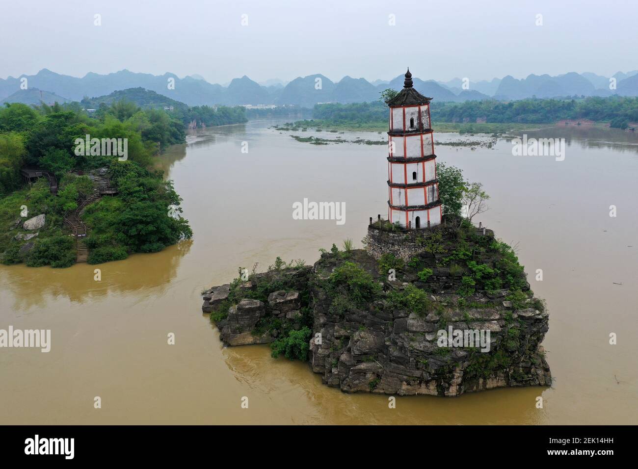 View of Zuojiang Leaning Tower, also nicknamed "Guangxi Leaning Tower ...