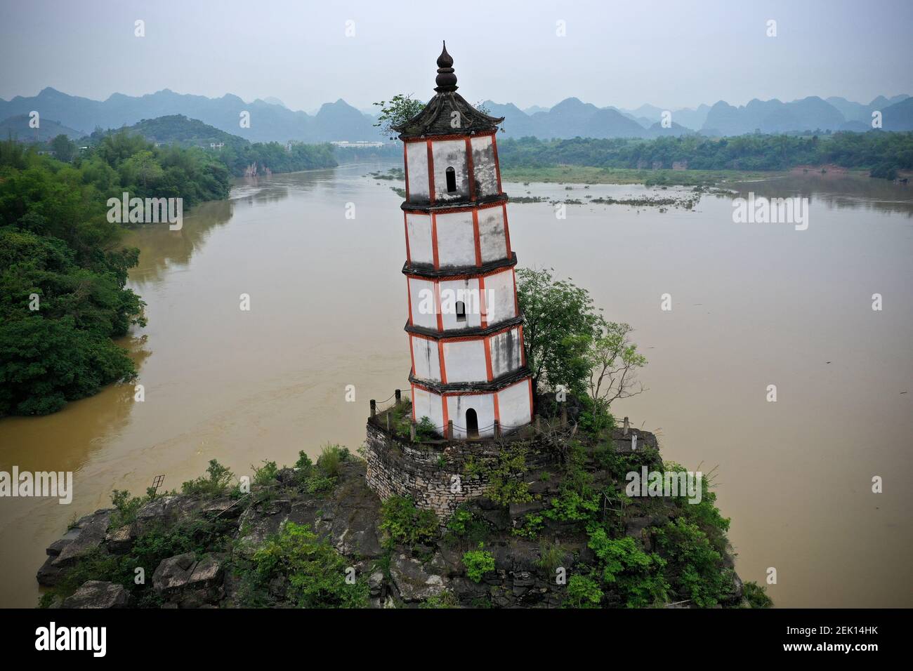 View of Zuojiang Leaning Tower, also nicknamed "Guangxi Leaning Tower ...