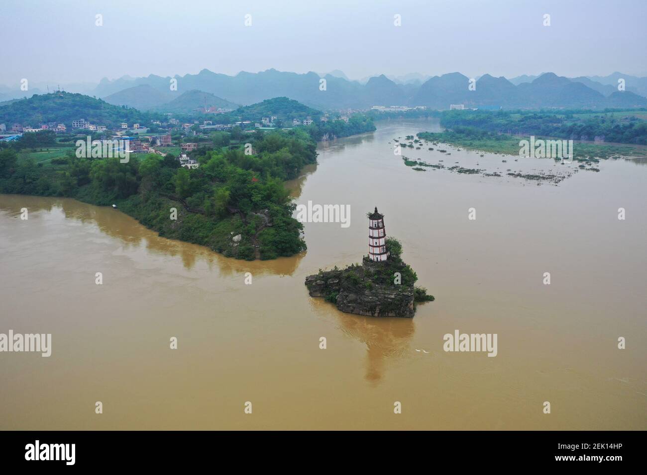 View of Zuojiang Leaning Tower, also nicknamed "Guangxi Leaning Tower ...